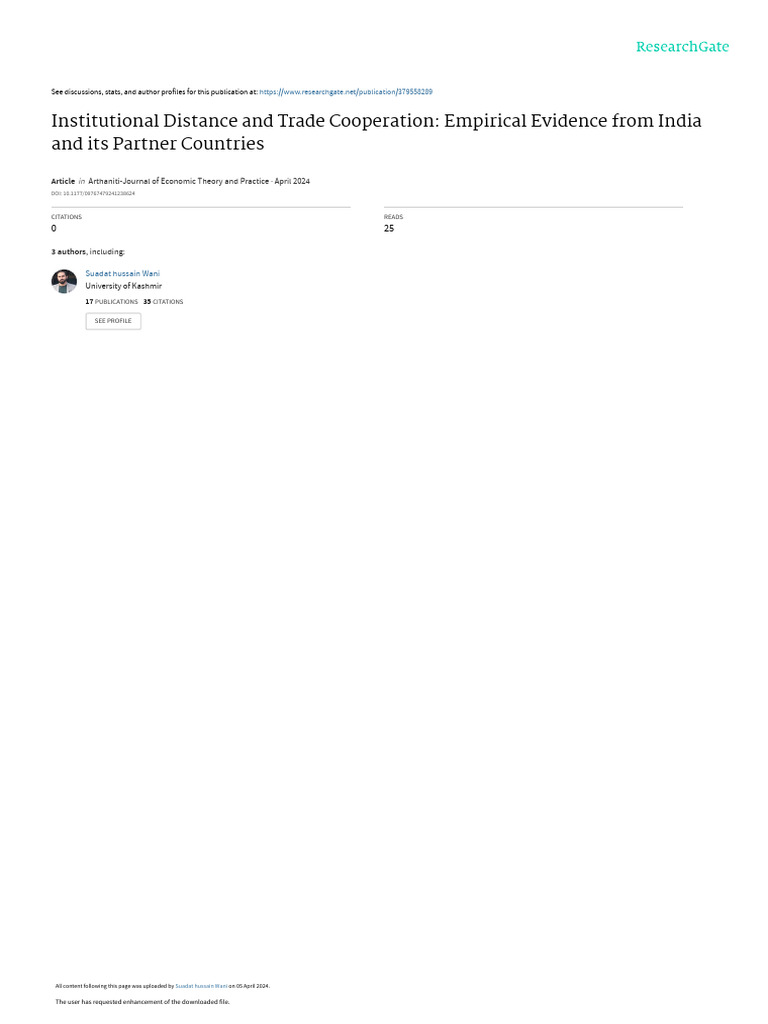 Wani Et Al 2024 Institutional Distance and Trade Cooperation Empirical ...