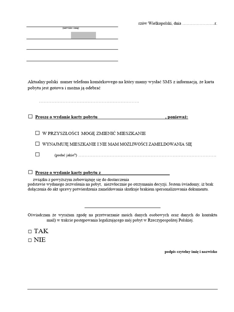 Oświadczenie o Adresie Do Karty Pobytu | PDF