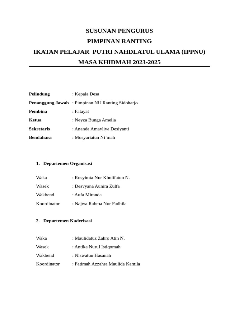Susunan Pengurus Ippnu | PDF