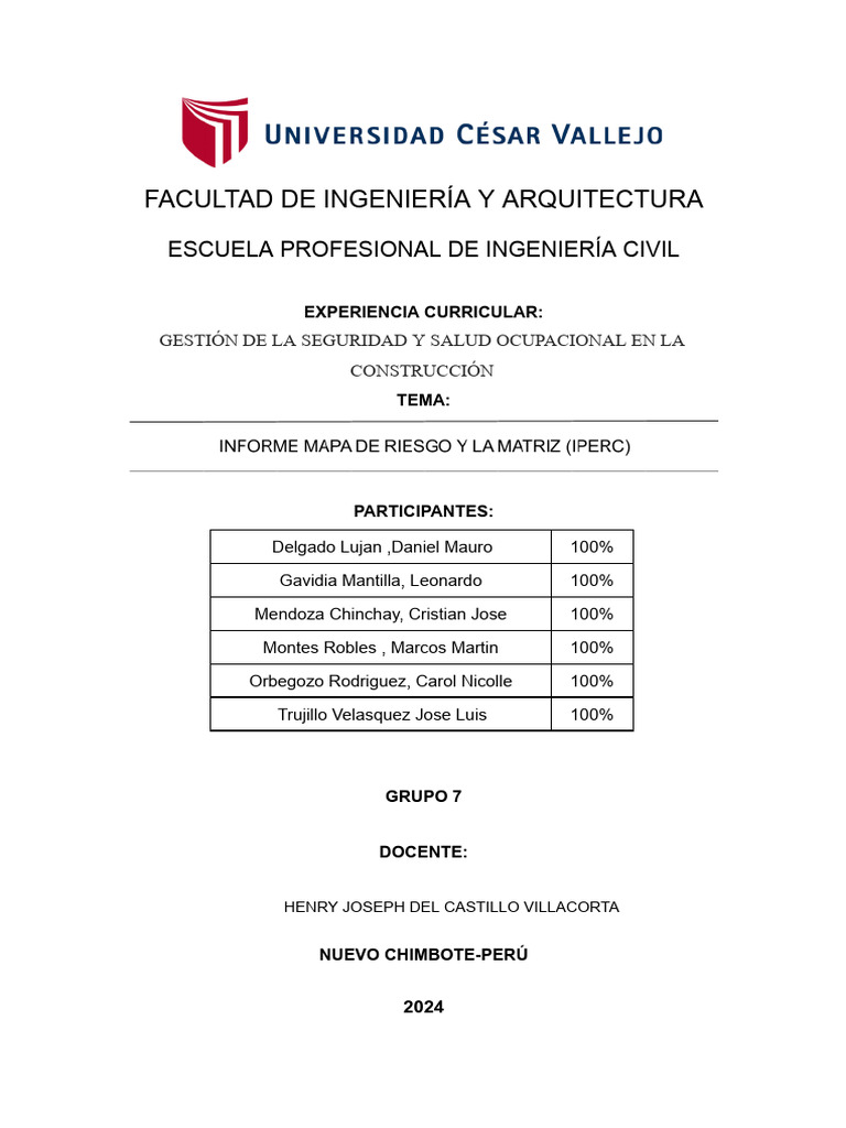 Informe Mapa de Riesgo y La Matriz Iperc | PDF