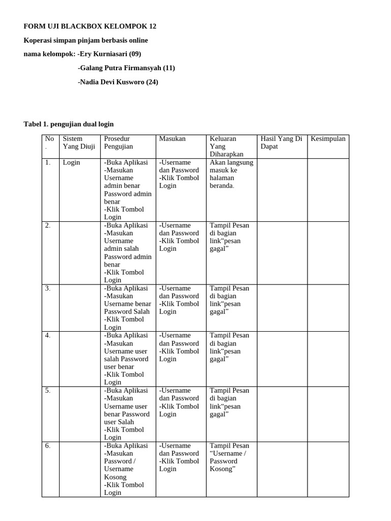 Form Uji Black Box | PDF