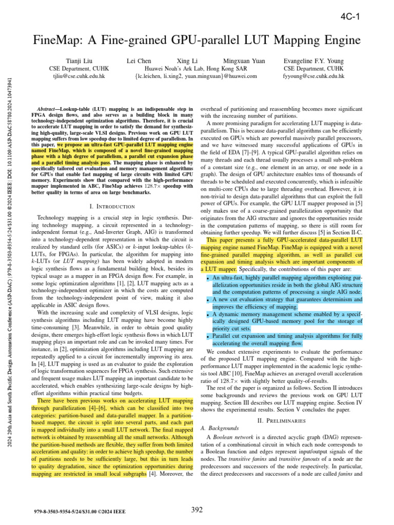 FineMap A Fine-Grained GPU-parallel LUT Mapping Engine | PDF