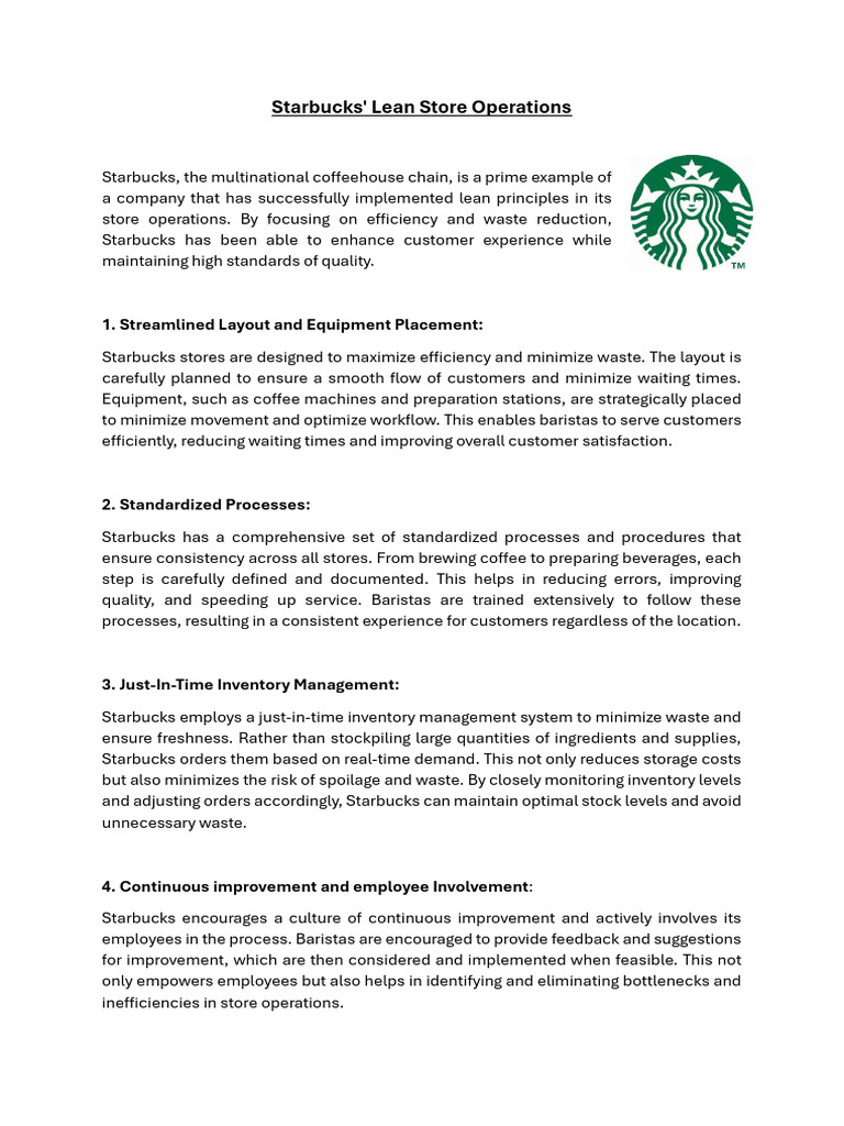 Starbucks Lean Store Operations | PDF