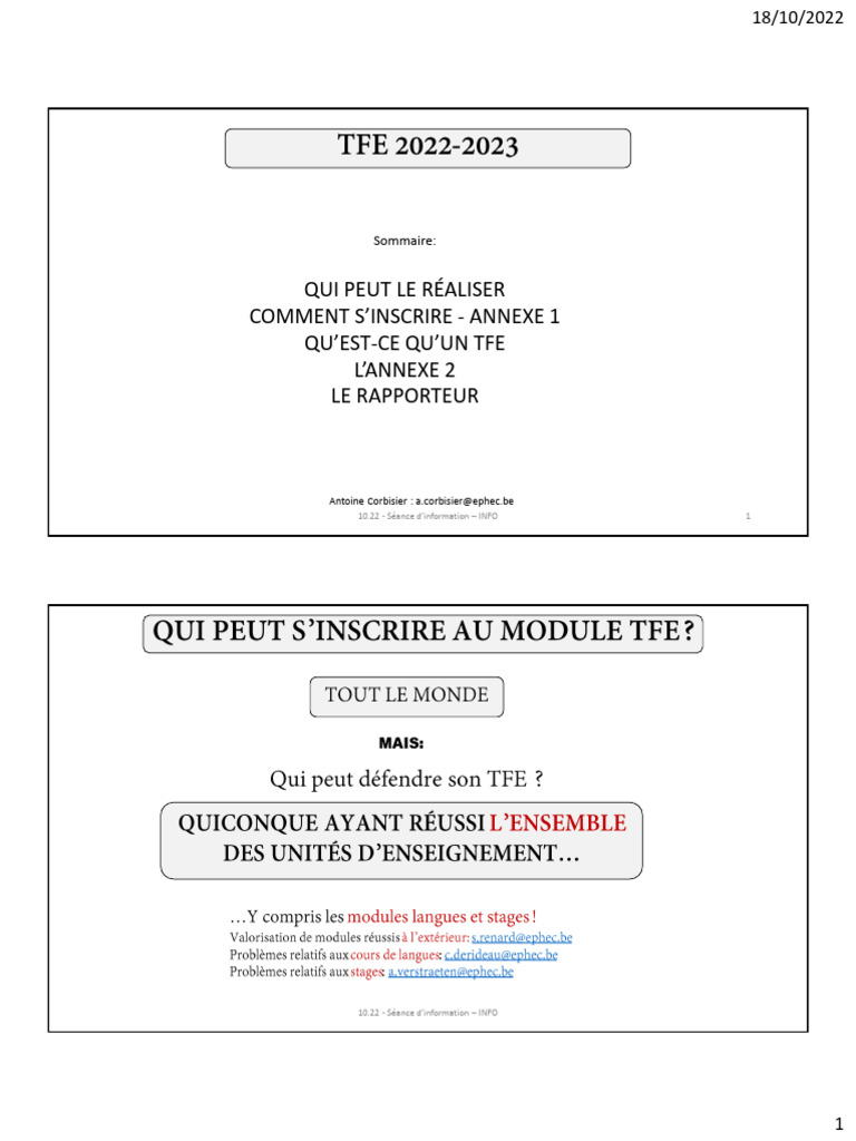 Slides Séance TFE 2022-2023 - INFO | PDF