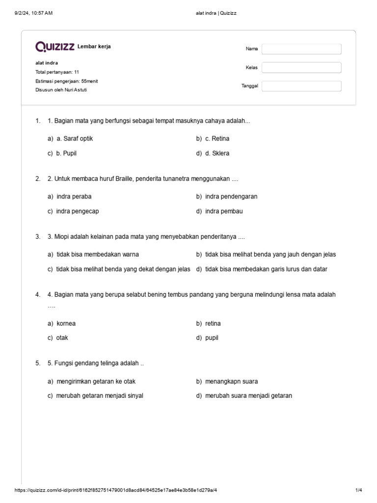 Quizizz - Alat Indra | PDF