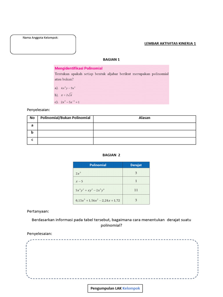11.1 - Modul 1 - Polinomial - LKPD 1 | PDF
