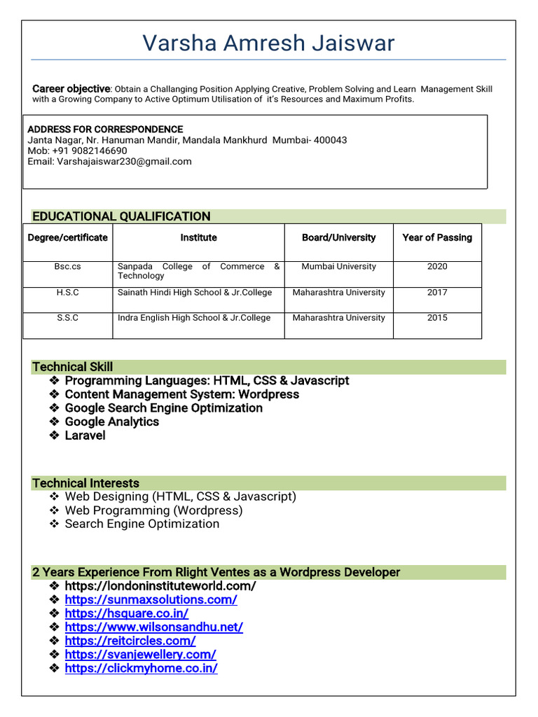 Varsha’s Resume | PDF