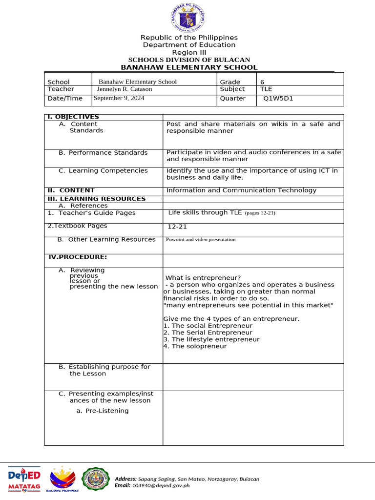 Tle DLP Q1W5D1. Ict | PDF