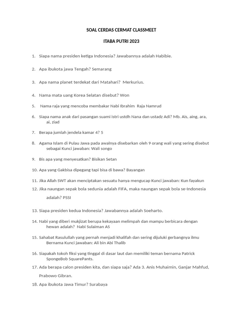 Soal Cerdas Cermat Classmeet | PDF