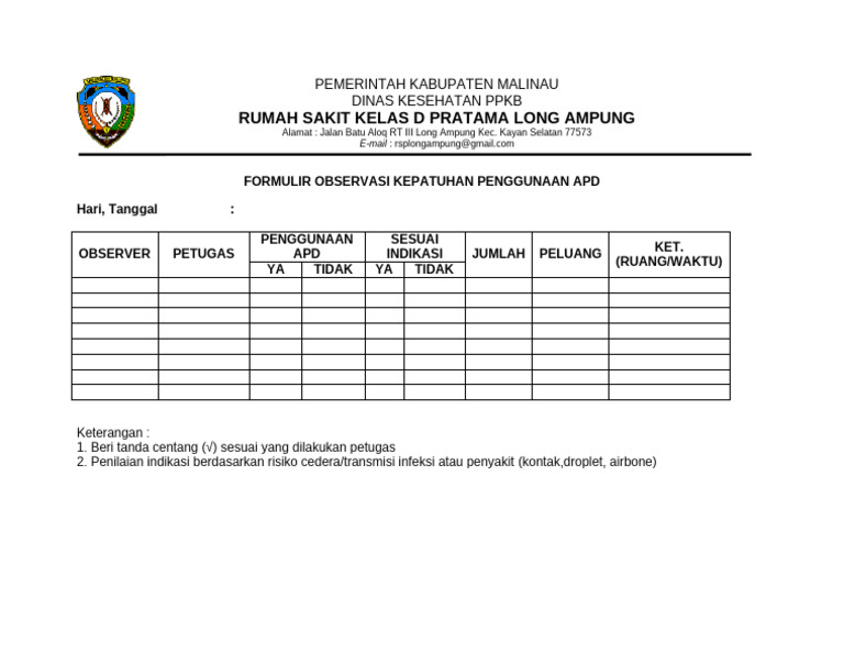 FORM OBSERVASI KEPATAUHAN PENGGUNAAN APD | PDF