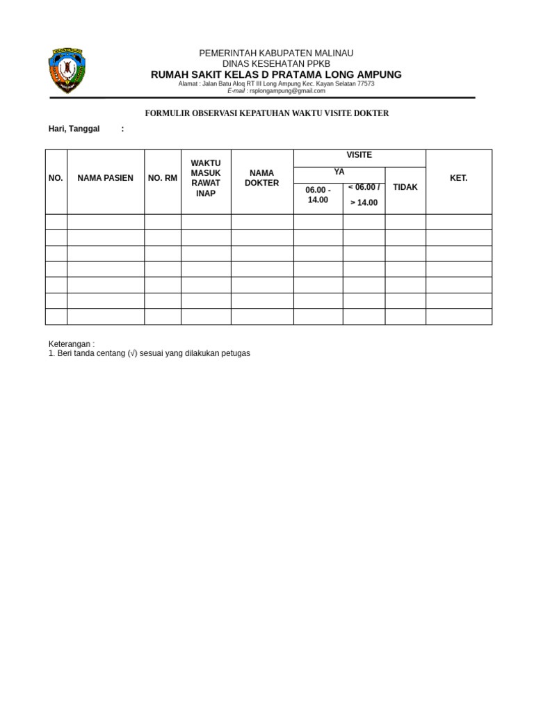 Form Observasi Kepatuhan Waktu Visite Dokter | PDF