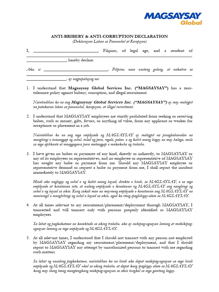 MGSI - Anti-Bribery and Anti-Corruption (ABAC) Declaration - Bilingual ... MGSI - Anti-Bribery and Anti-Corruption (ABAC) Declaration - Bilingual ...