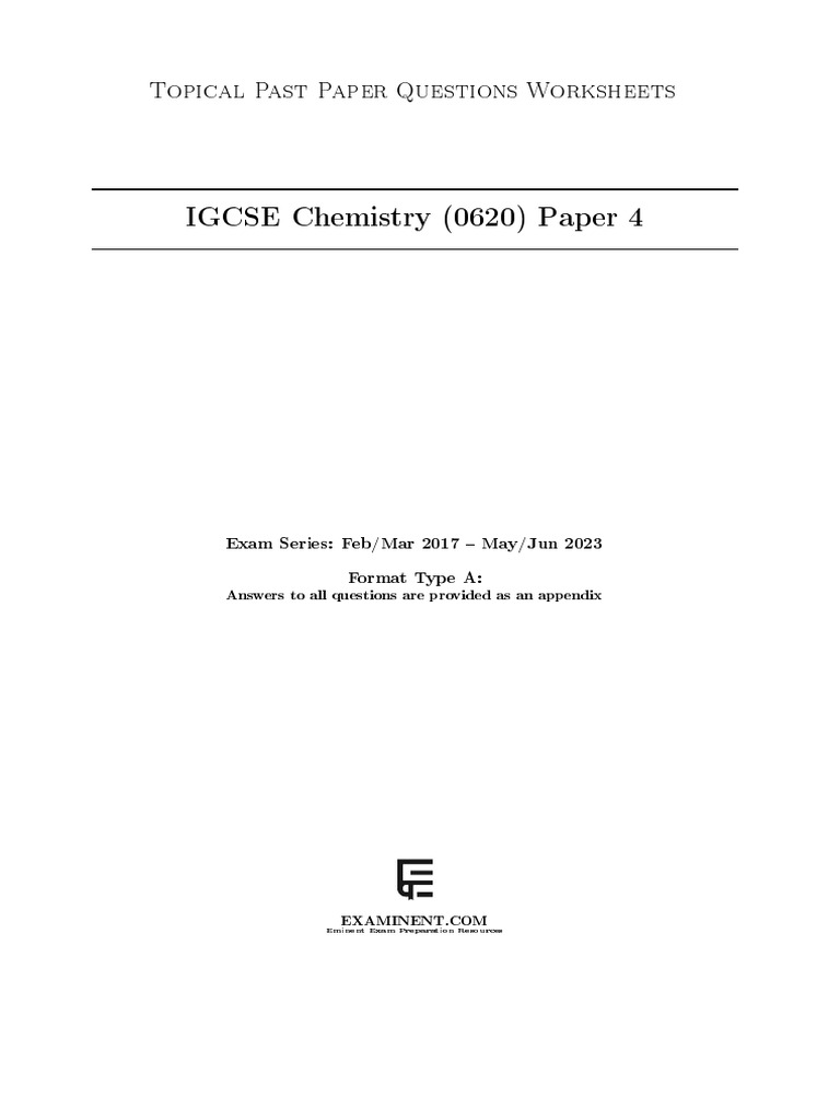IGCSE Chemistry (0620) Paper 4: Topical Past Paper Questions Worksheets ...