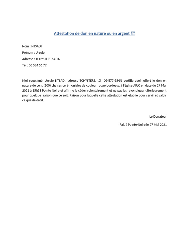 Attestation de Donation | PDF