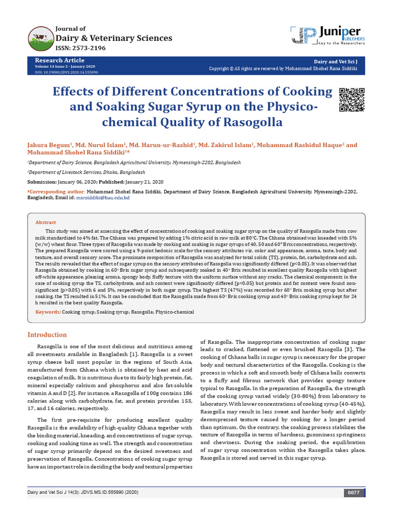 Effects of Different Conc. of Sugar Syrup | PDF