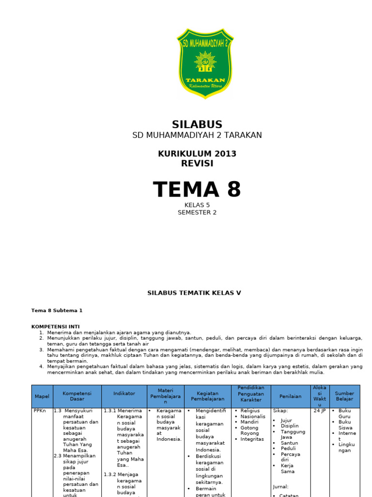 Silabus K13 Kelas 5 Tema 8 | PDF