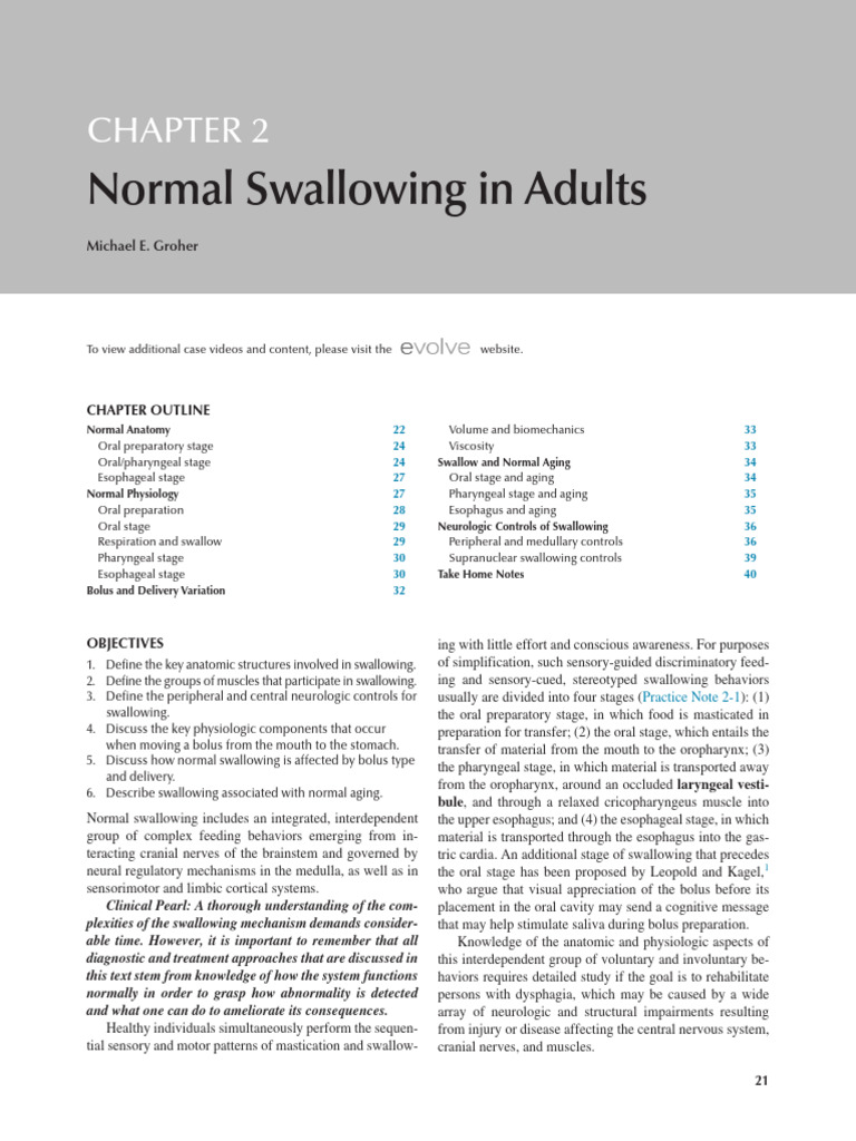 Chapter 2 - Normal Swallowing in Adults | PDF | Esophagus | Foreign ...