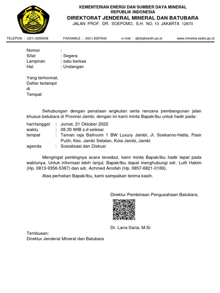 225-DBB Undangan Sosialisasi Dan Diskusi Angkutan Batubara Badan Usaha | PDF
