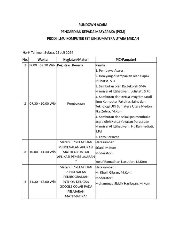 Rundown Acara | PDF
