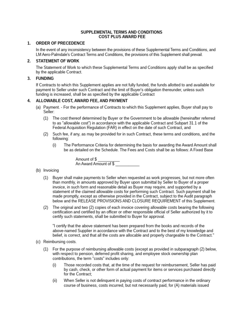 Cost Plus Contract 20 | PDF