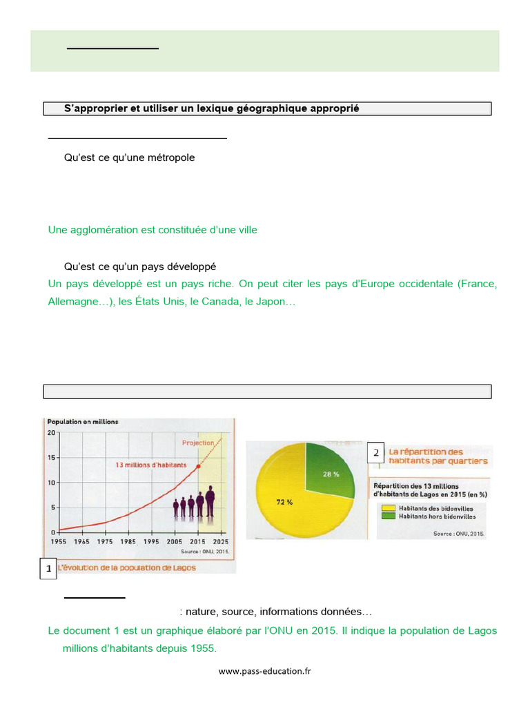 Evaluation Corrigée 6ème Les Métropoles Et Leurs Habitants | PDF
