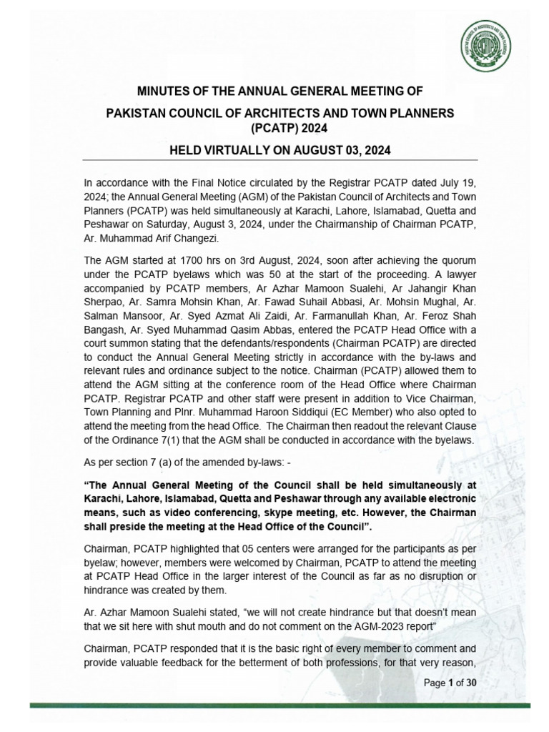 Minutes of AGM 2024 Held On Aug 03, 2024 | PDF