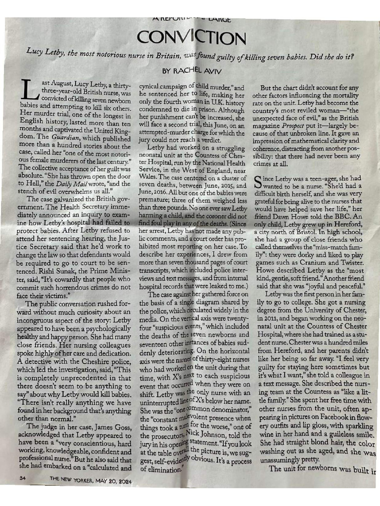 Lucy Letby (British Nurse Convicted of Serial Murder) : Did She Do It? by Rachel Aviv, New ...