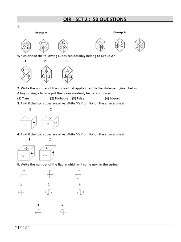 Oir - Set 2: 50 Questions: Yes' No' | PDF