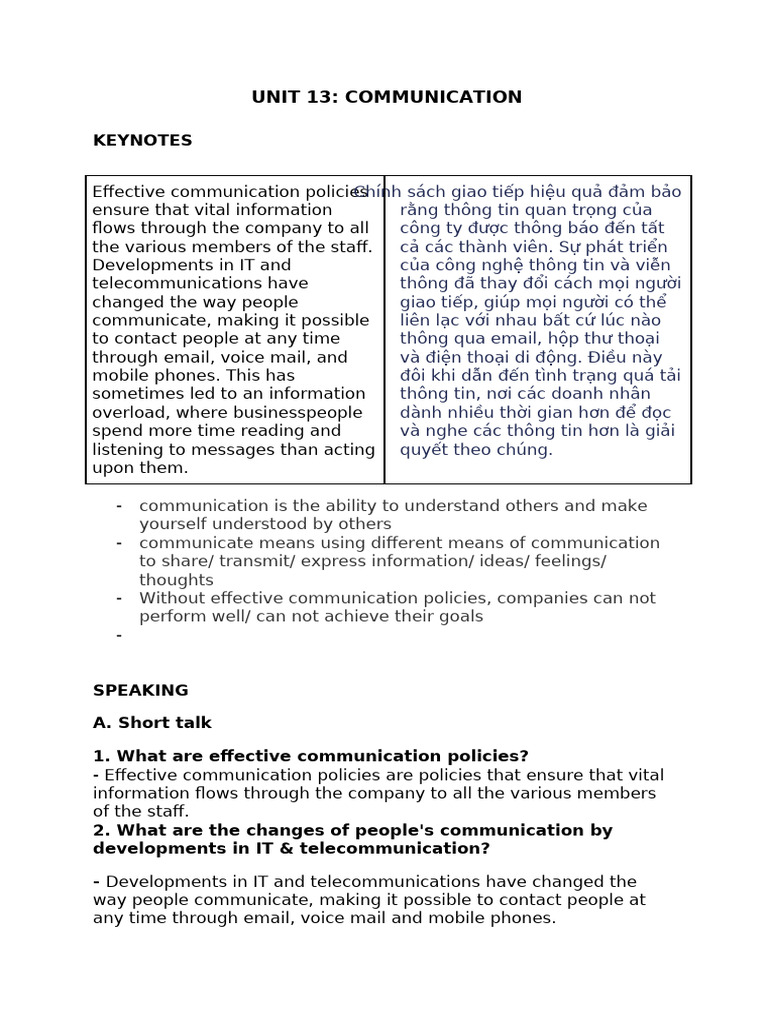Unit 13 - Communication | PDF