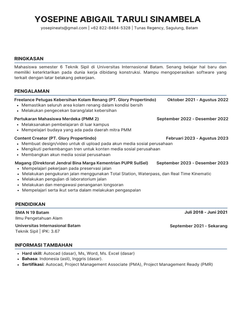 Profil Mahasiswa Teknik Sipil Batam | PDF