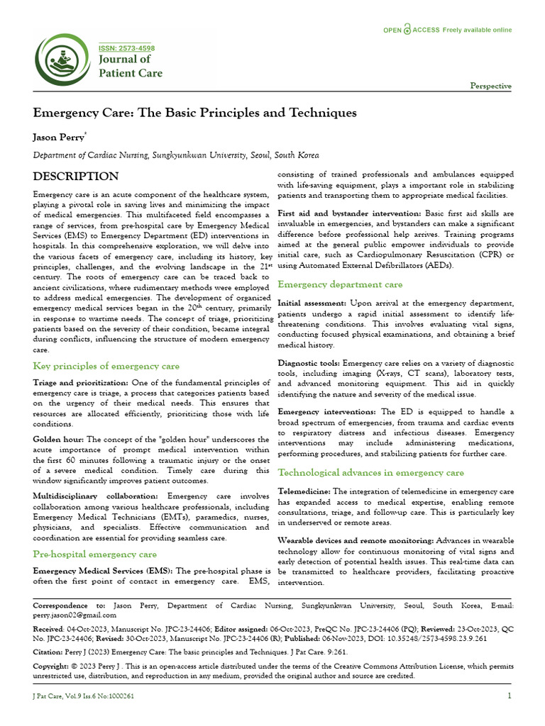 Emergency Care The Basic Principles and Techniques | PDF
