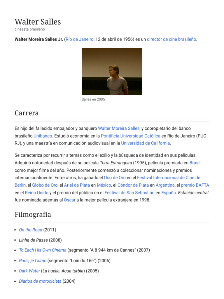 Walter Salles - Wikipedia, La Enciclopedia Libre | PDF