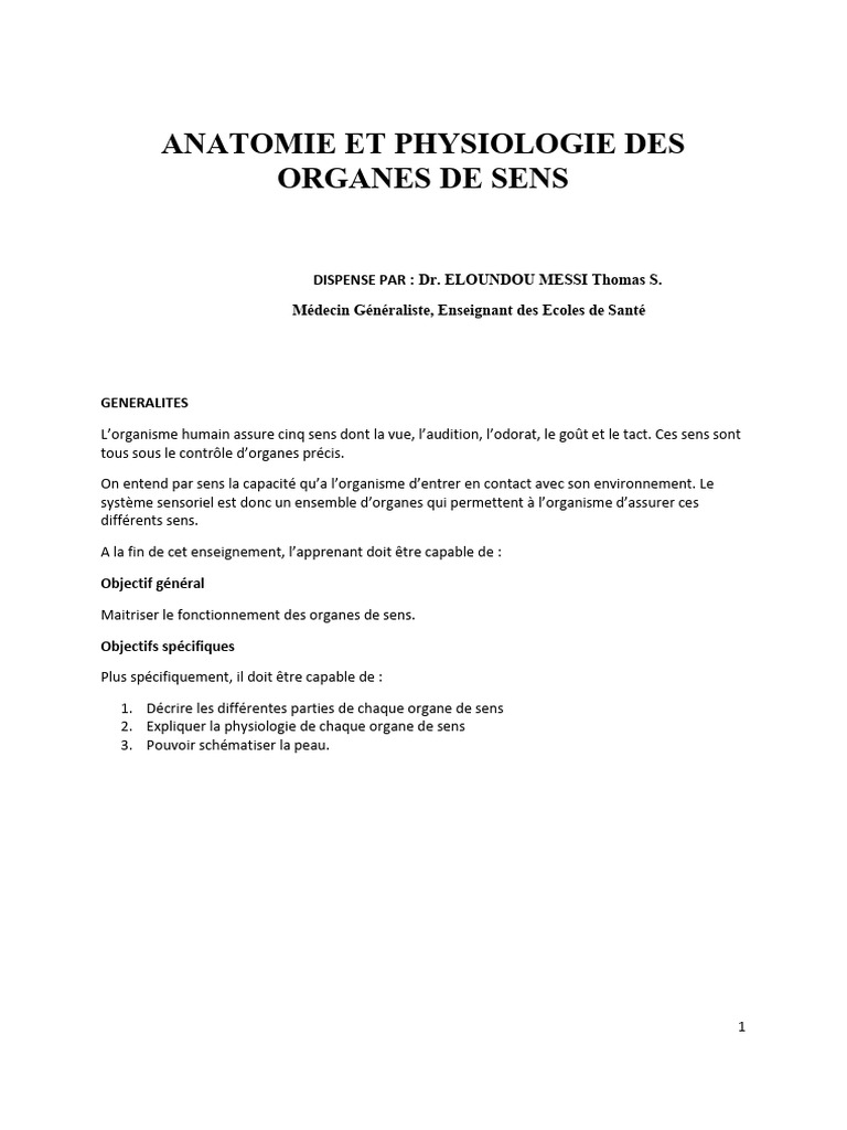 Anatomie Et Physiologie Des Organes de Sens | PDF