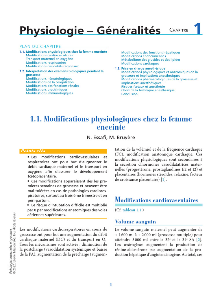 Chapitre 1 Physiologie G N Ralit 2022 Pathologies Maternelles Et Grosses | PDF