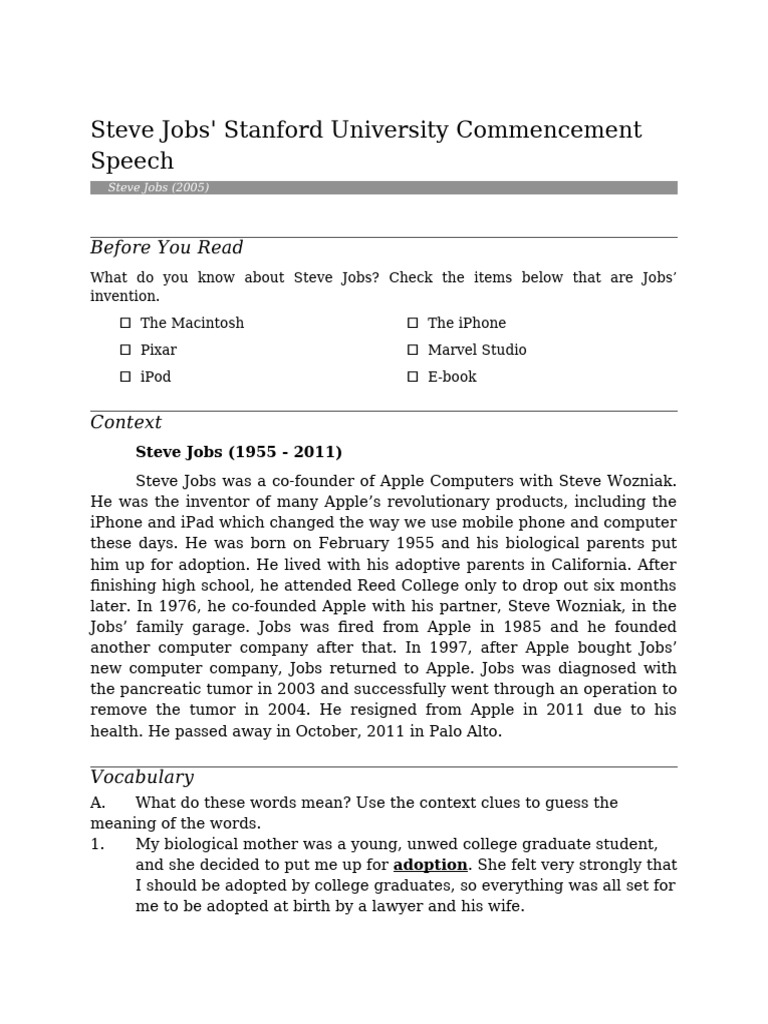 Steve Jobs - Worksheet 166 | PDF