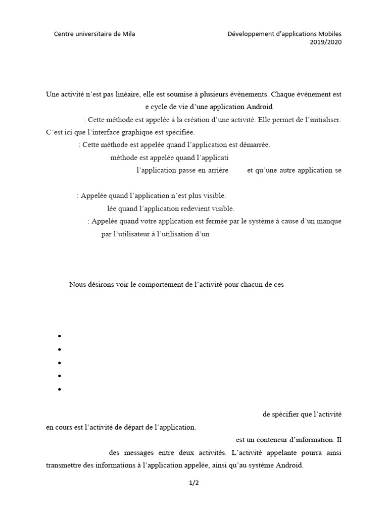 TP #2 Exercice 1: Oncreate | PDF