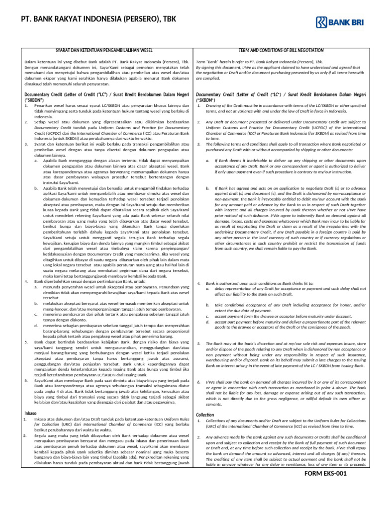 EKS 001 Syarat Dan Ketentuan Pengambilalihan Wesel - Rev01 | PDF