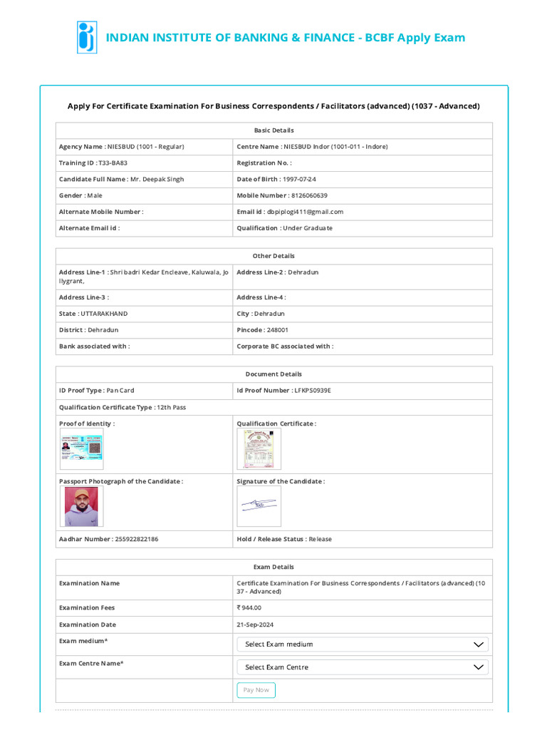 IIBF - BCBF Apply Exam Individual - CERTIFICATE EXAMINATION FOR ...