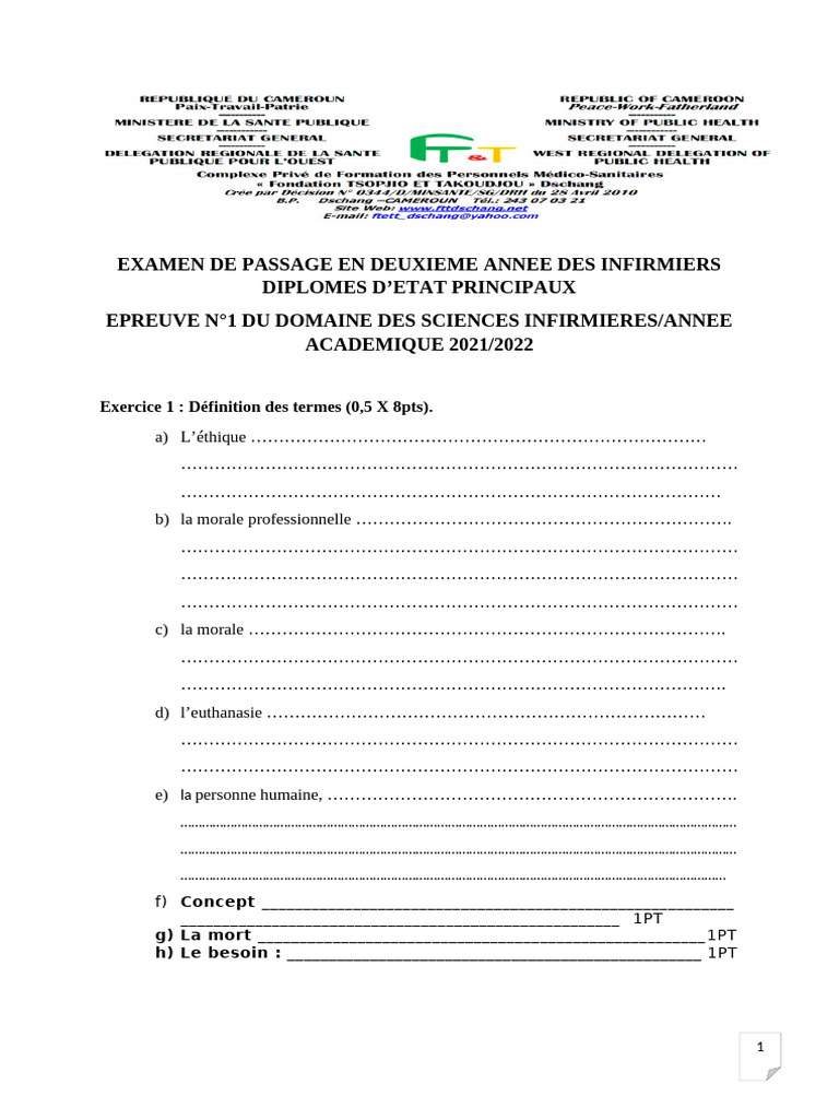 Epreuve N°1 Dom Des Sciences Infirmieres 2022-1 | PDF