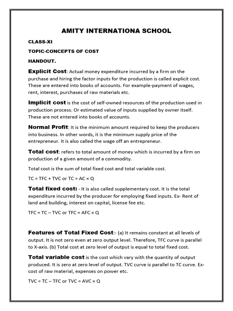 Cost Handout | PDF