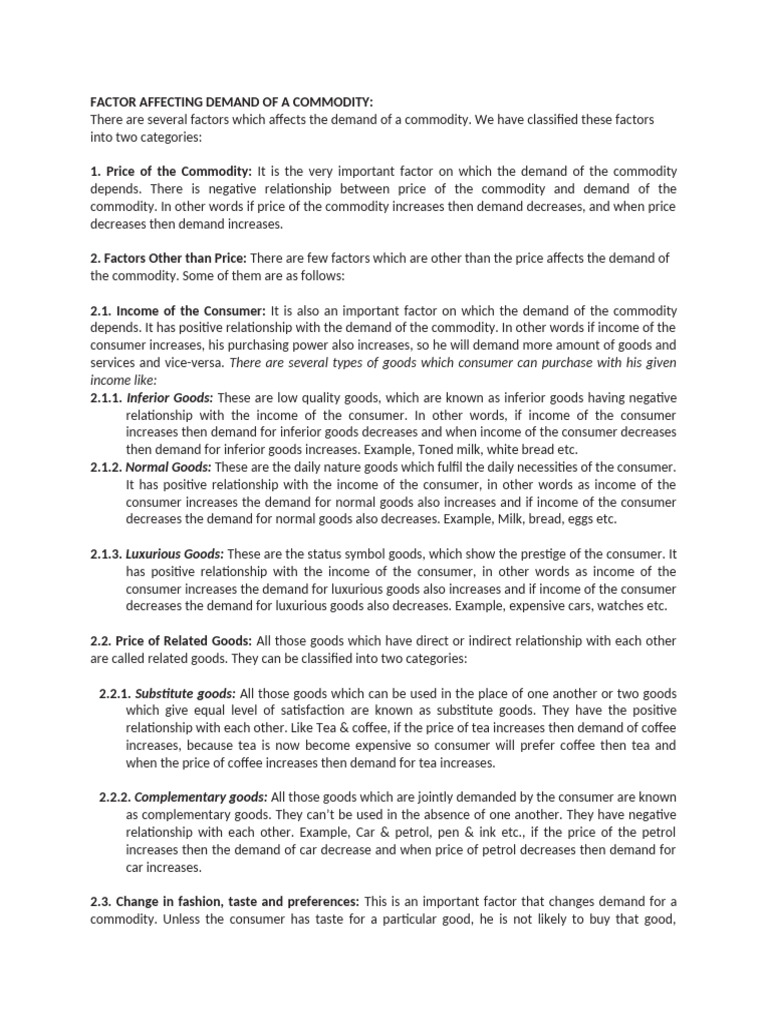 Factor Affecting Demand of A Commodity | PDF