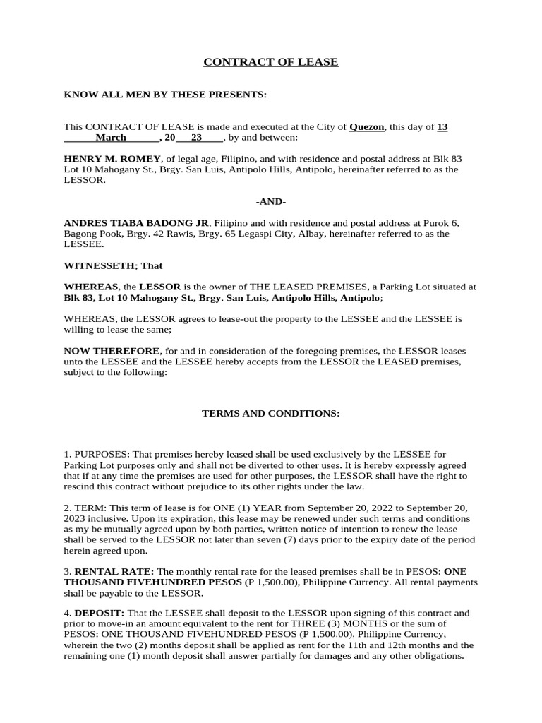 Contract of Lease | PDF