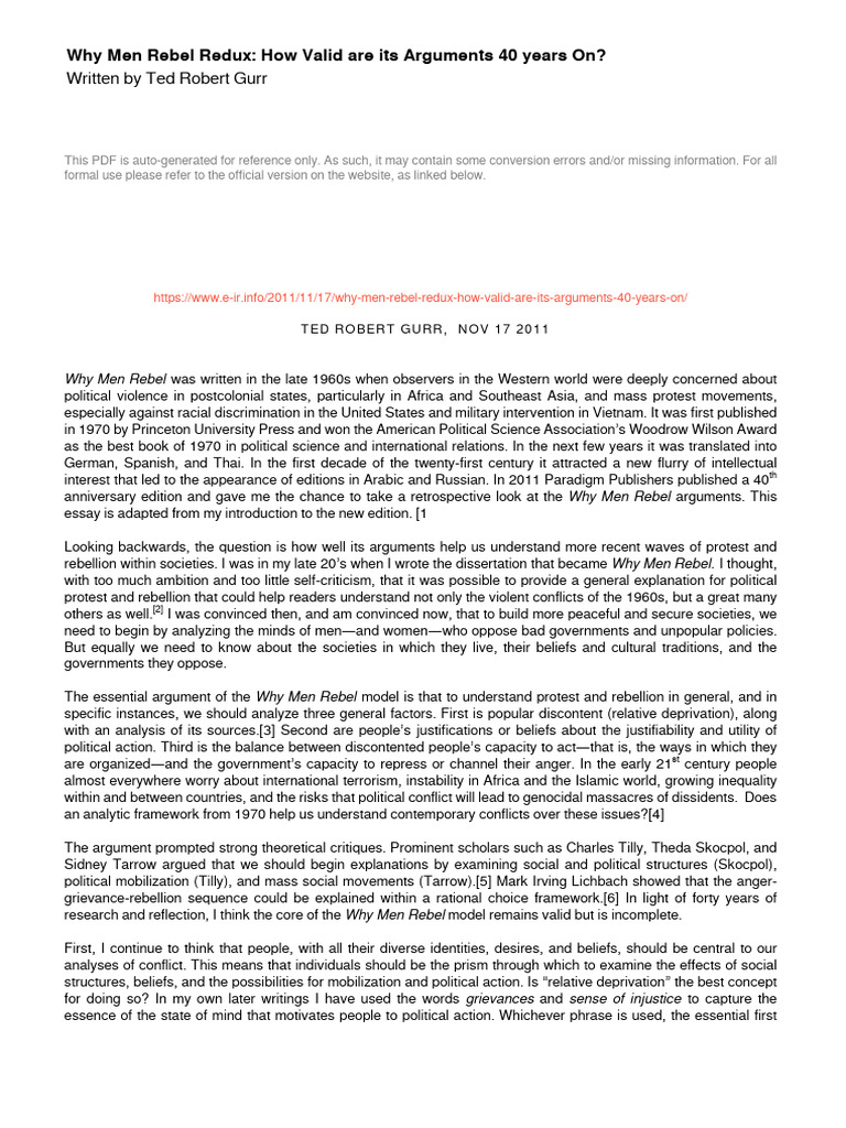 Why Men Rebel Redux How Valid Are Its Arguments 40 Years On | PDF ...