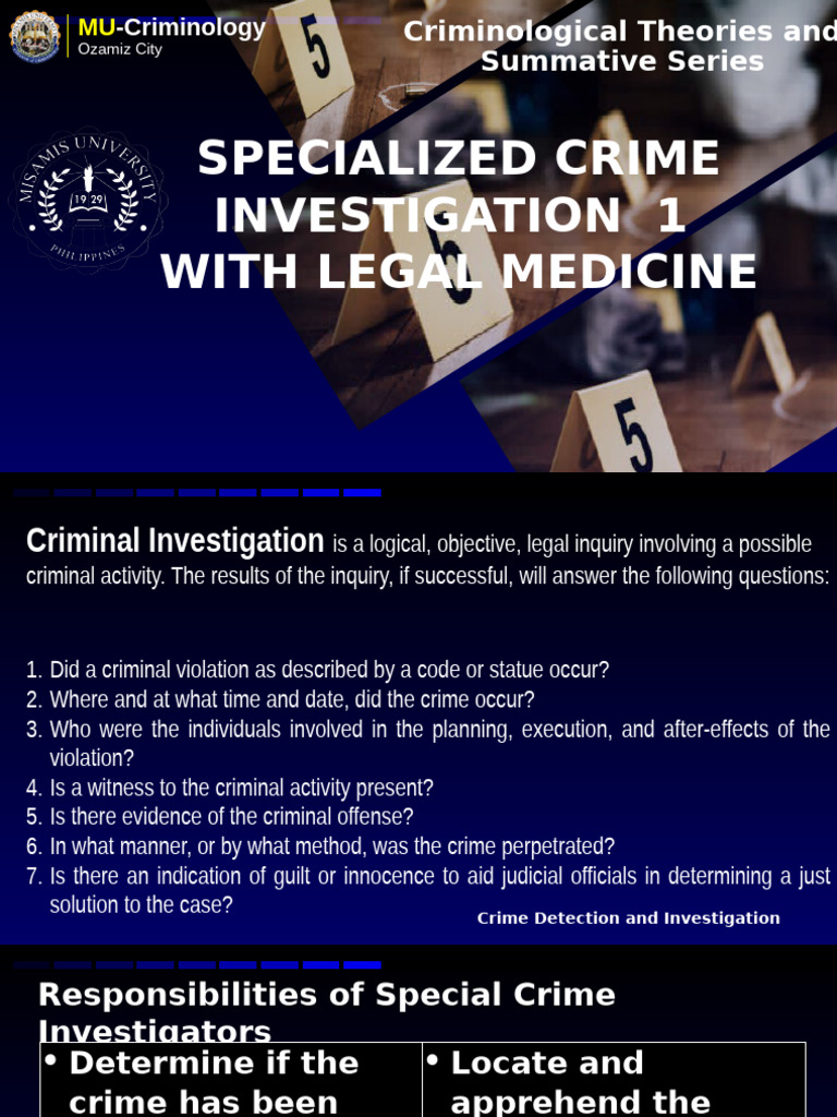SPECIALIZED CRIME INVESTIGATION 1 With Legal Med | PDF