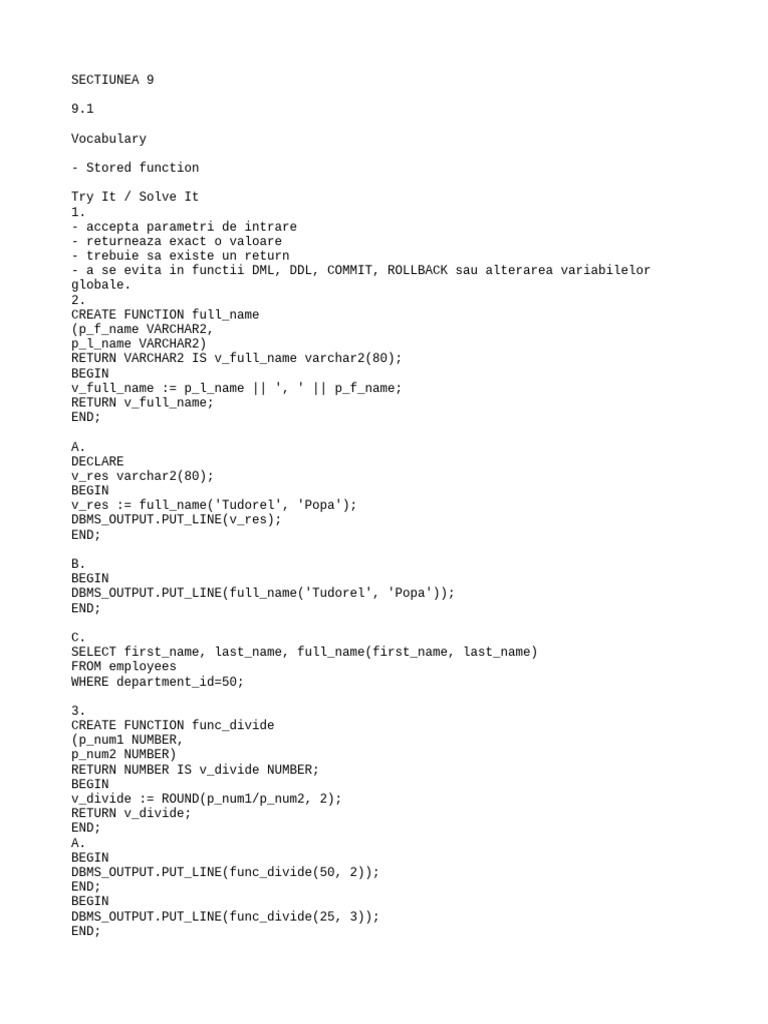 Funciones y Procedimientos en PL/SQL | PDF | Bases de datos | Informática