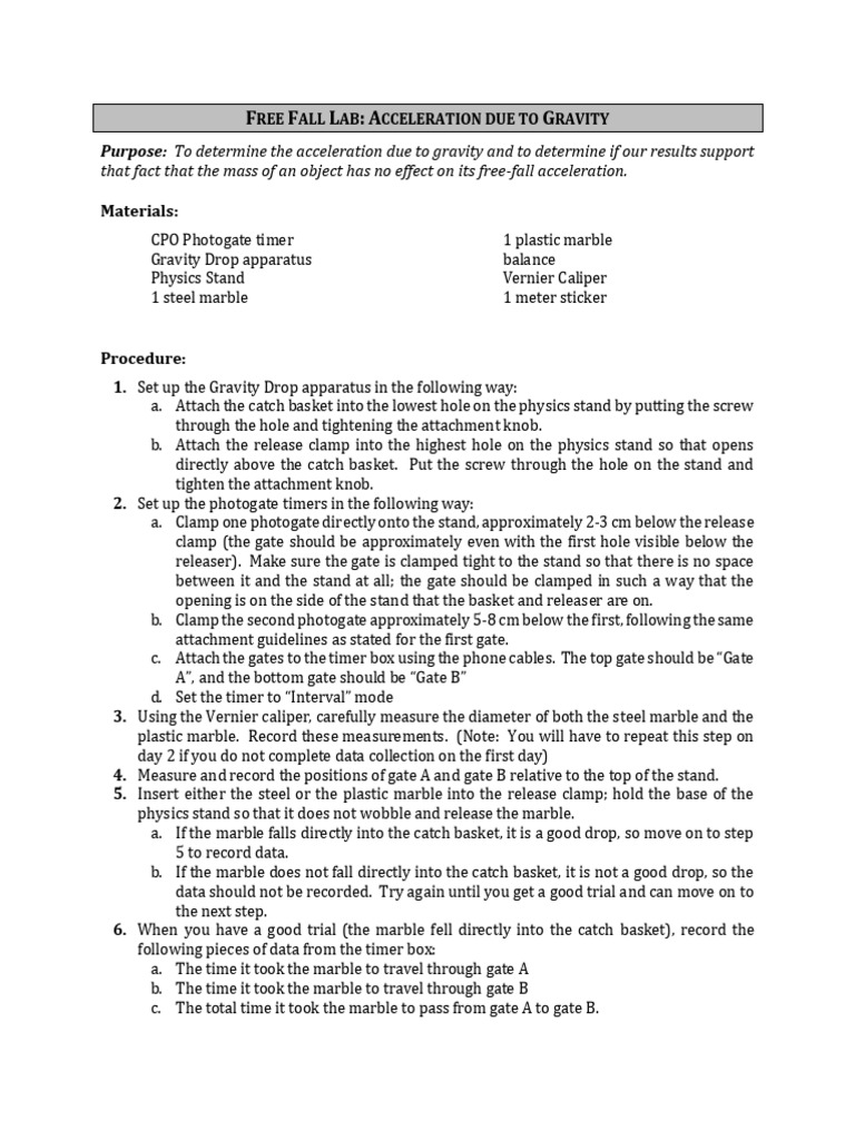 Free Fall Lab New | PDF