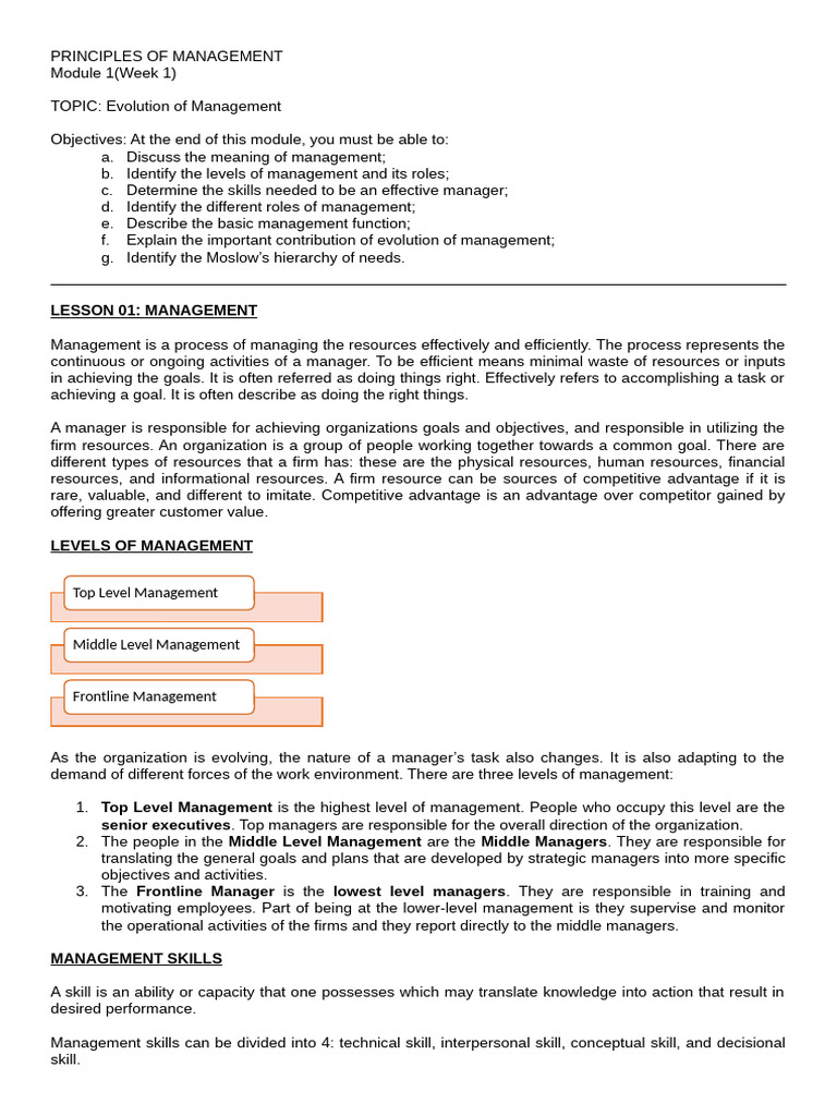 Principles of Management Week 1 | PDF