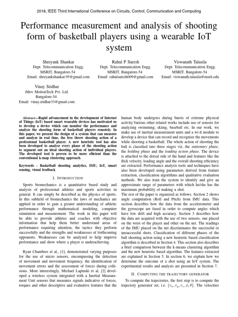 Performance Measurement and Analysis of Shooting Form of Basketball Players Using A Wearable Iot ...