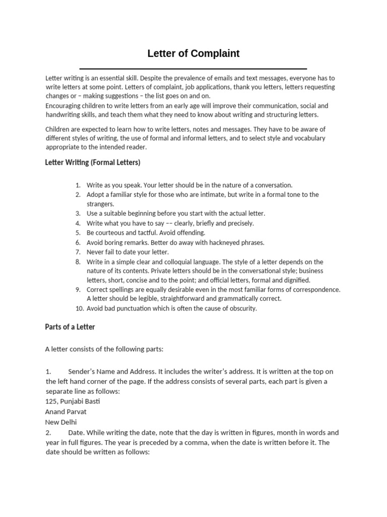 Letter of Complaint | PDF