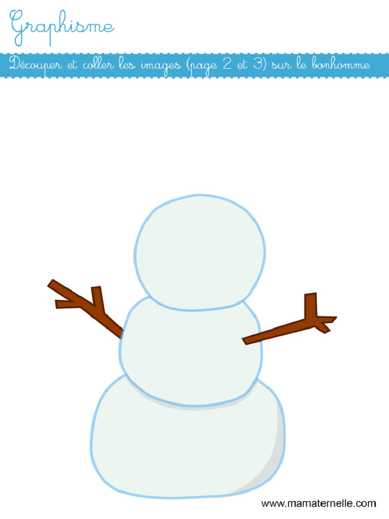 Graphisme Decouper Et Coller Les Images Sur Le Bonhomme de Neige Hiver ...
